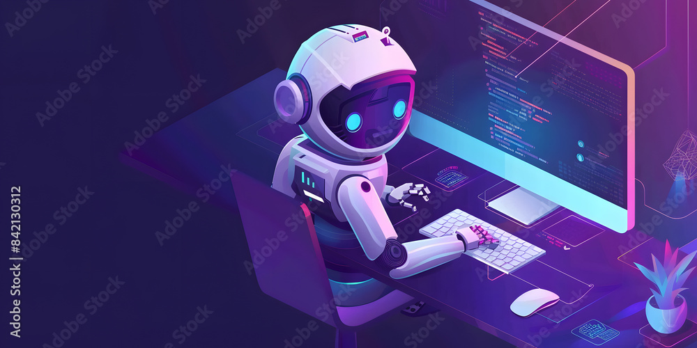 3d Illustration of Artificial intelligence chat bot with email icon LED ...