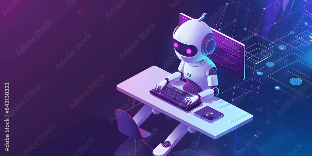 3d Illustration of Artificial intelligence chat bot with email icon LED ...