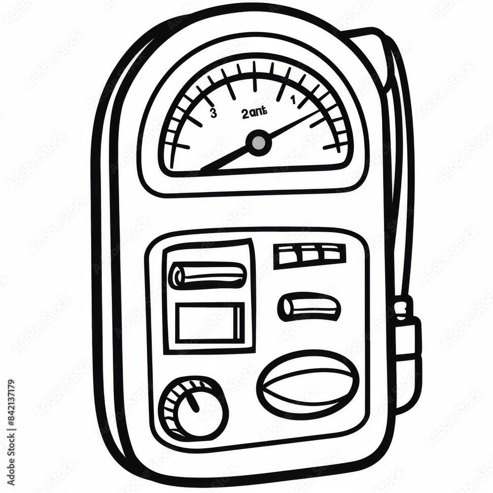 Black and white cartoon drawing of an analog voltage meter, showcasing ...