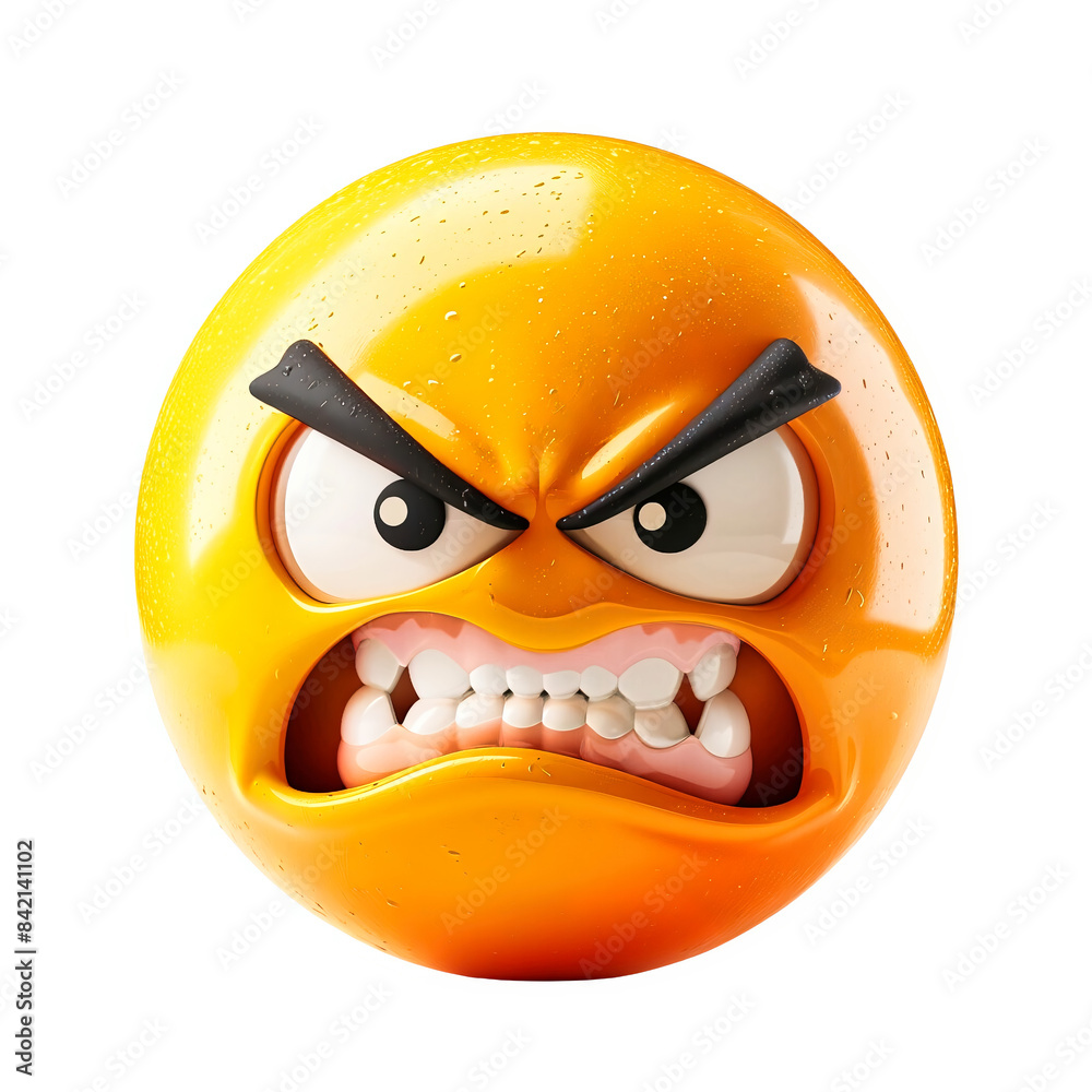 Detailed close-up of an angry digital emoji emoticon with a mad expressive face and clenched ...