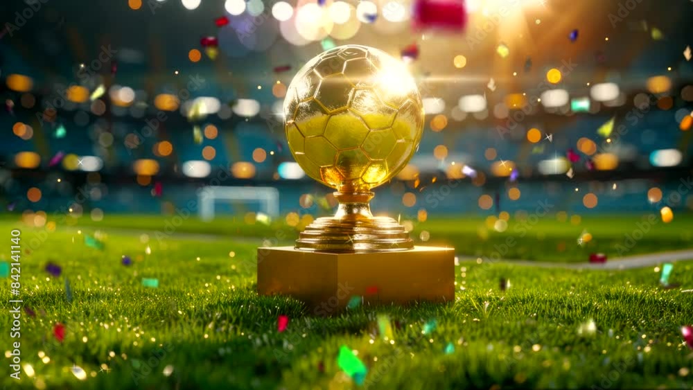 gold cup champion football in stadium with confetti celebrate for the ...