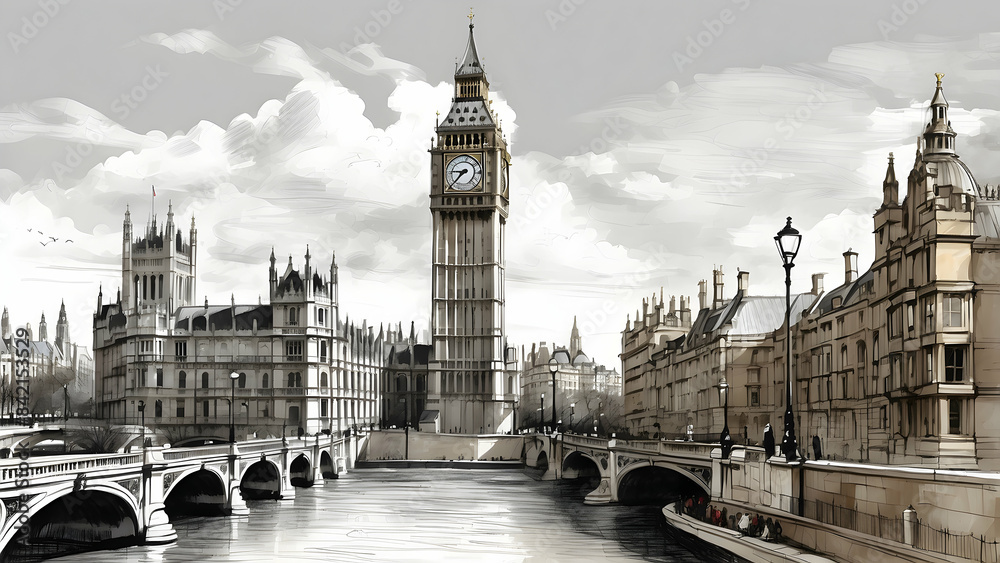 An evocative illustration captures Big Ben and the Houses of Parliament ...