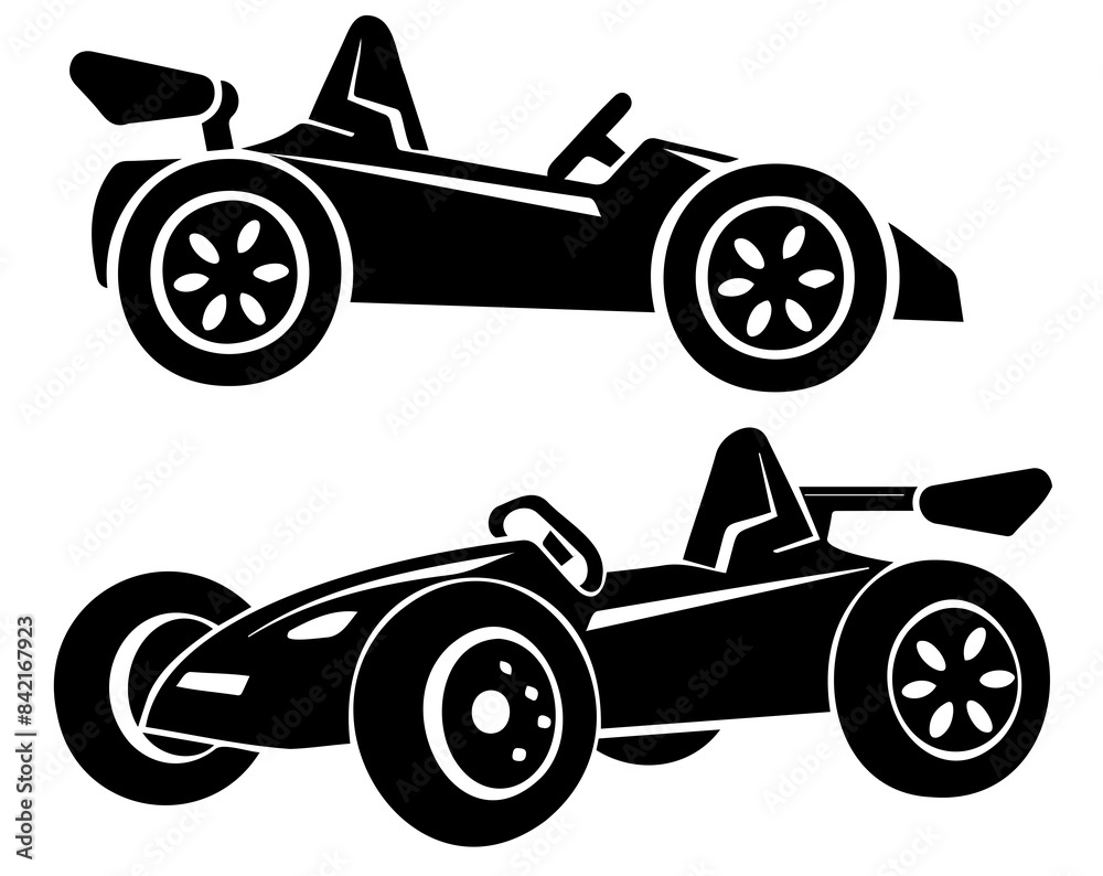 Black and white silhouettes of race cars, highlighting different models ...