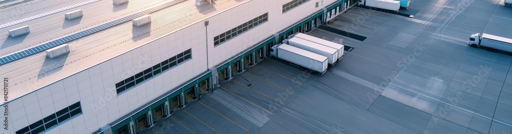 An aerial view of a modern warehouse and distribution center featuring ...