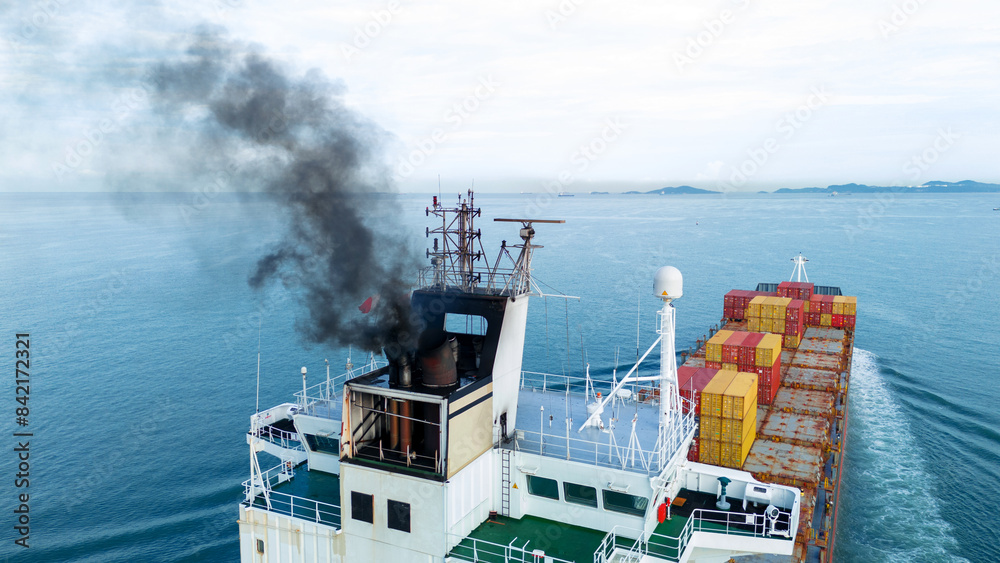 Smoke exhaust gas emissions carbon dioxide from cargo lagre ship ...