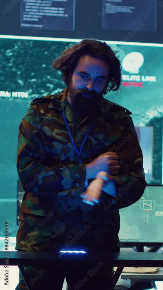 Vertical Video Army superior officers creating an attack plan using a ...