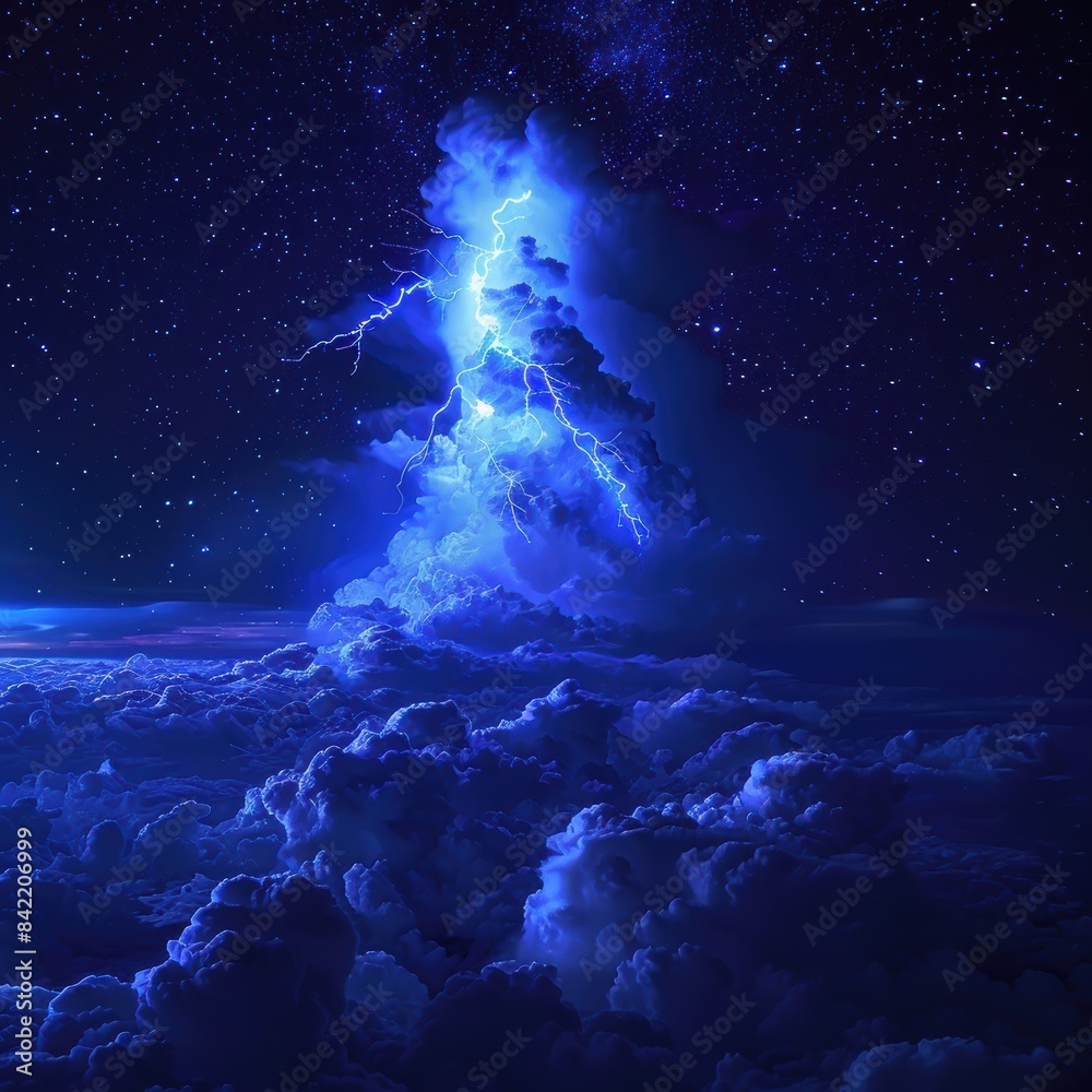 Blue Jet lightning phenomenon in the upper atmosphere, powerful blue ...