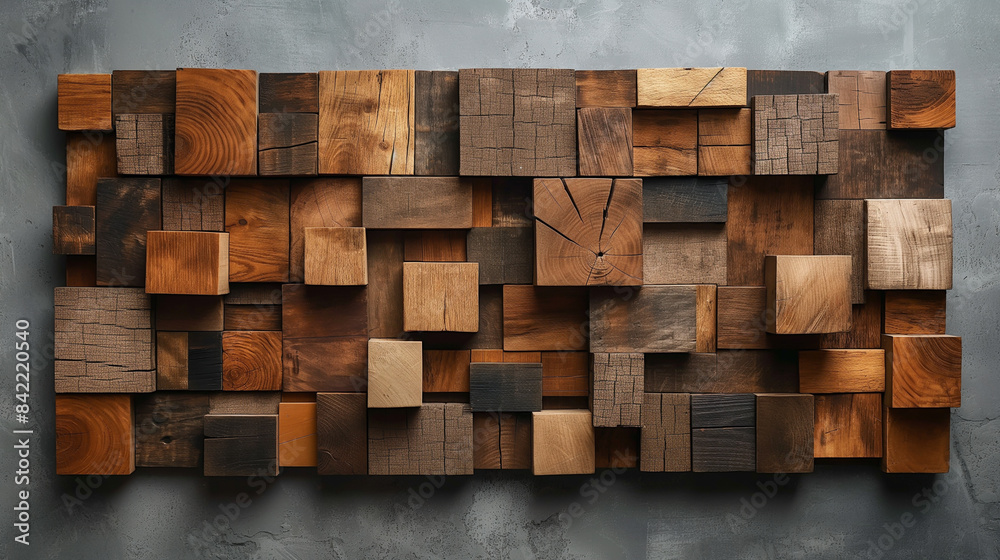 Modern style wooden wall art made from wooden blocks of different ...