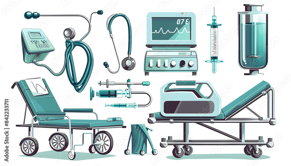 Clipart of hospital equipment featuring a stethoscope IV drip hospital ...
