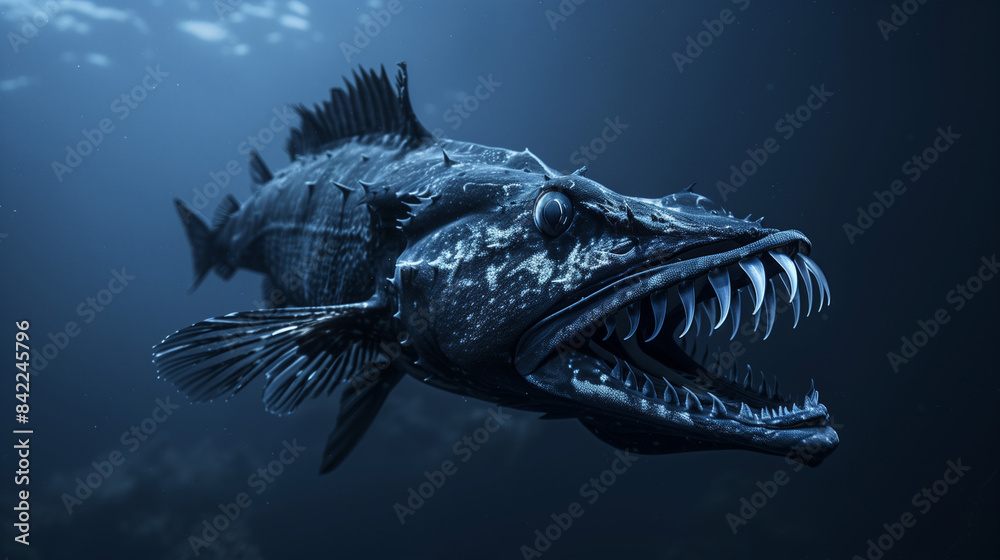 viperfish swimming in the depths of the sea, viperfish with sharp teeth ...