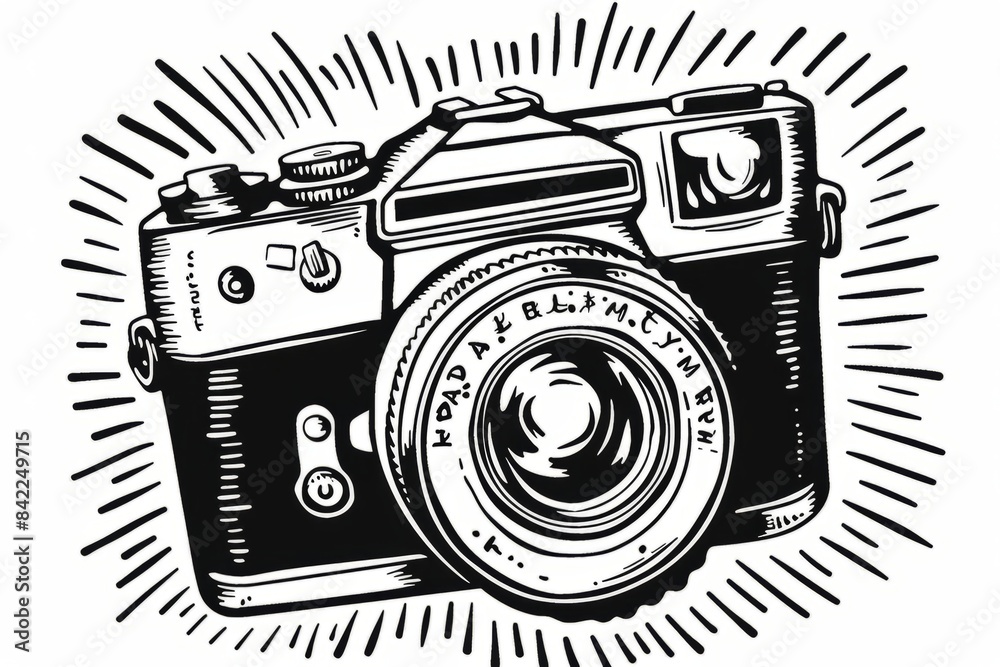 Cartoon cute doodles of a vintage camera capturing candid moments in ...