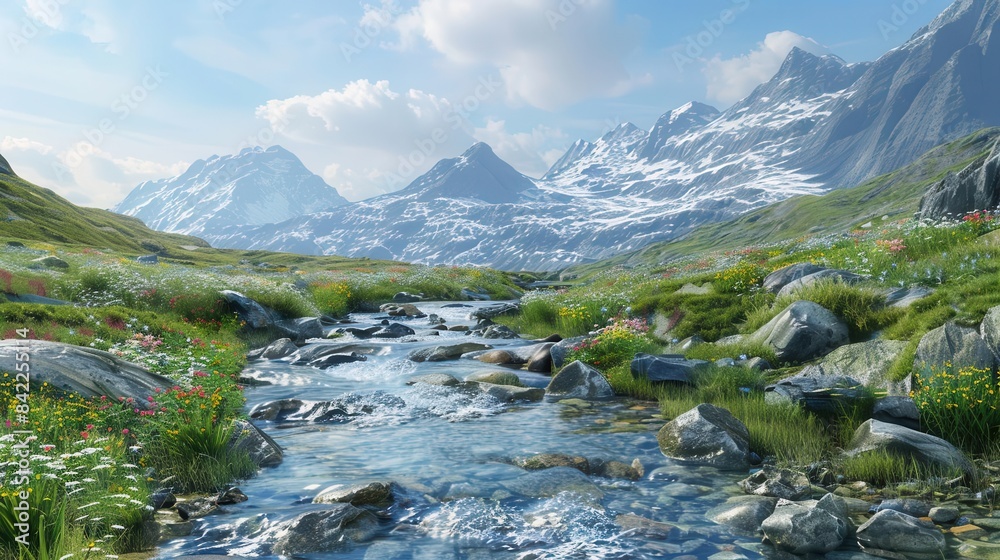 Mountain Stream A clear mountain stream flowing through a rocky ...