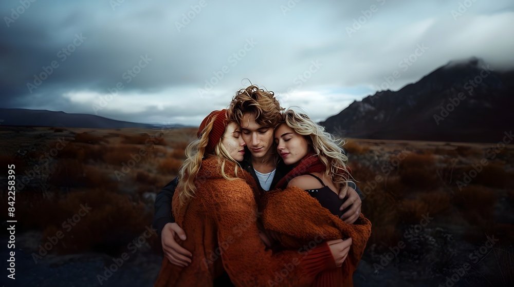 Polyamorous relationship between two women and one man, illustrating ...