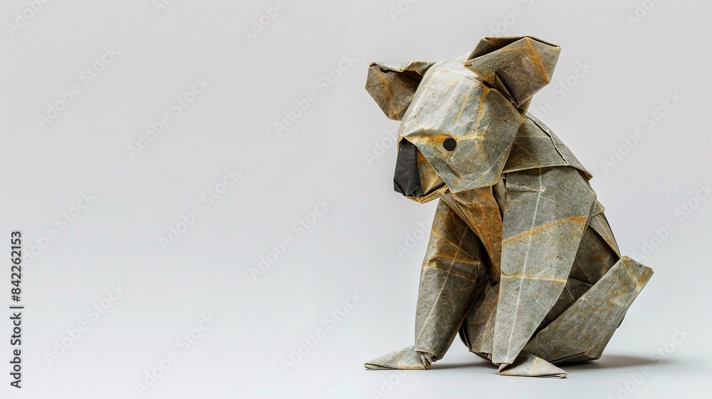 Handmade folded paper koala bear on white background with blank area ...