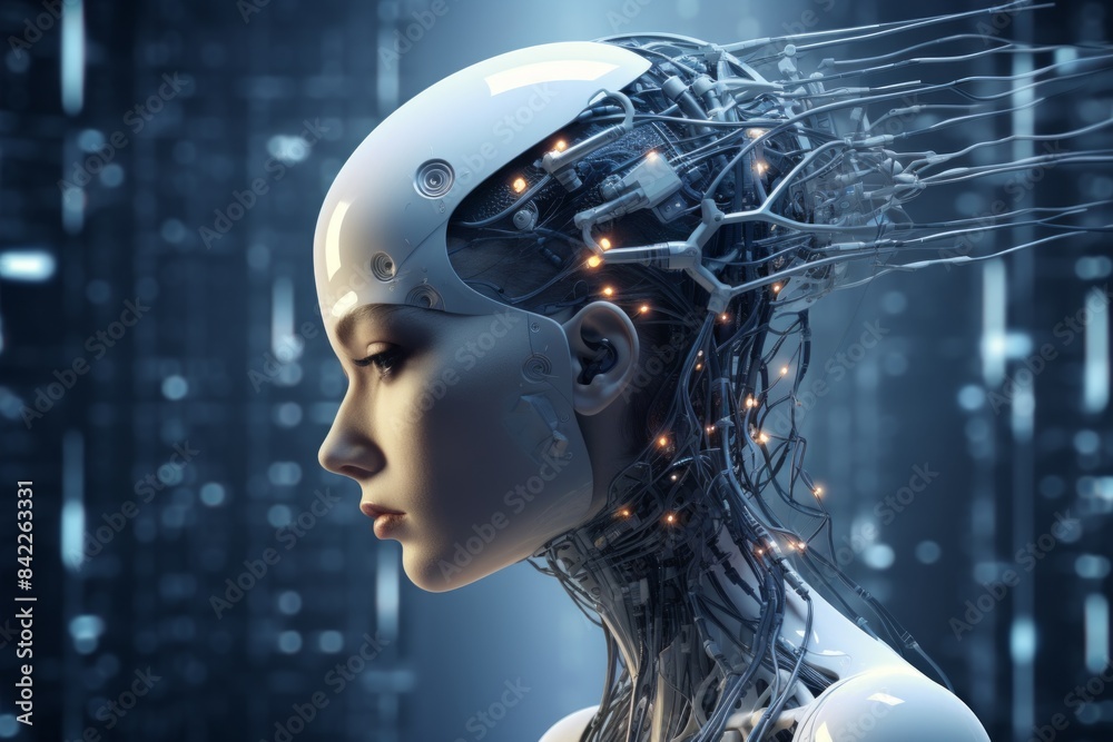 futuristic design of an android head, with visible wires, connections ... futuristic design of an android head, with visible wires, connections ...
