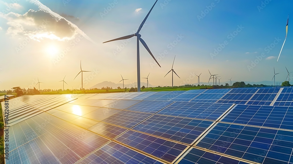 Solar panels wind turbines installed as renewable energy sources for ...