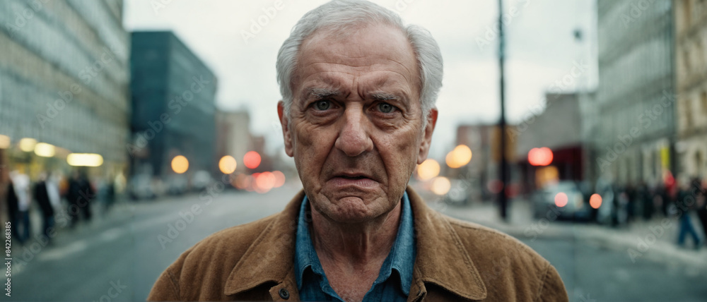 Elderly Caucasian man, grey hair, shocked, disgusted, angry expression ...