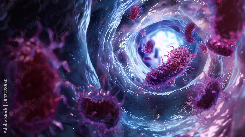 Holographic concept of colon cancer display, showing the stages of ...
