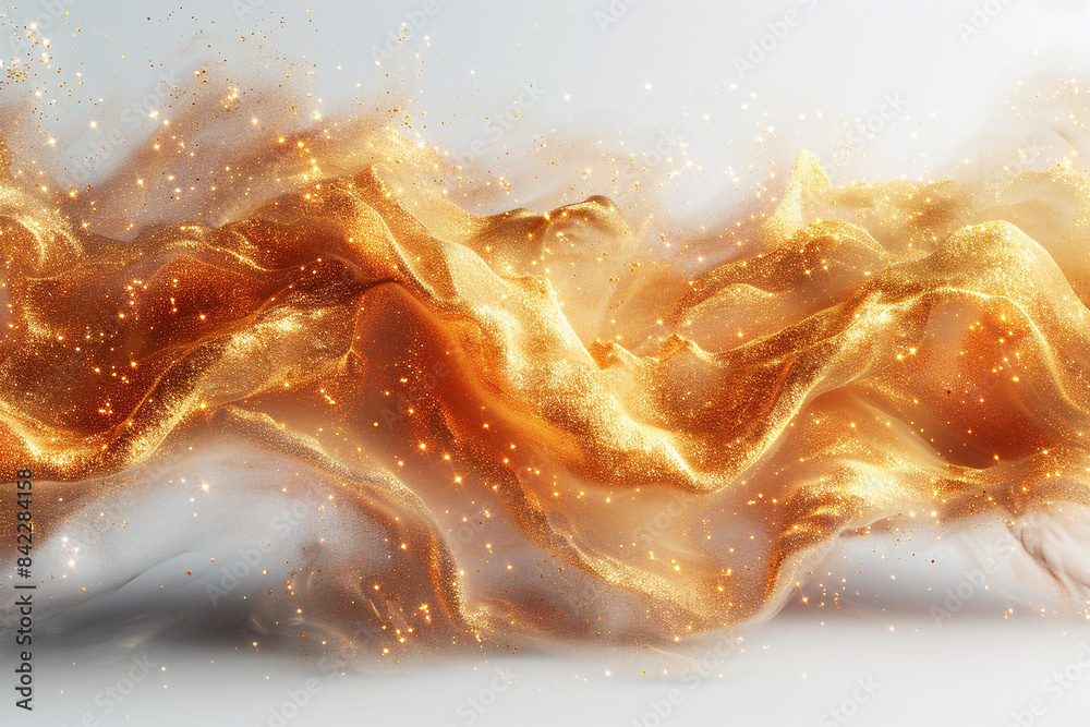 A powerful golden color explosion with detailed splatters and bursts of ...