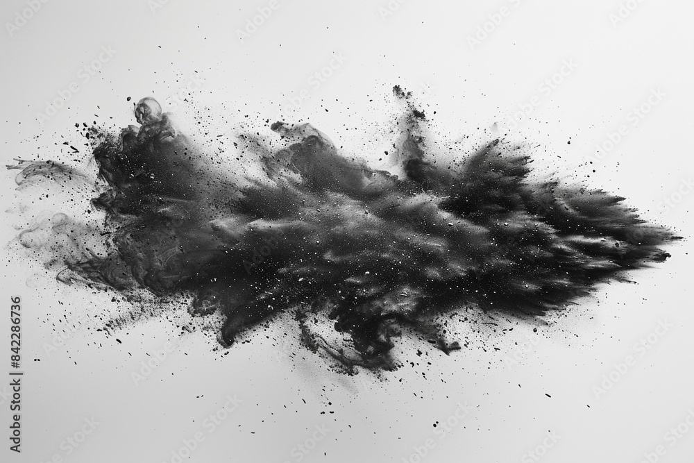 An intense gray color explosion with fine mist and splatter details ...