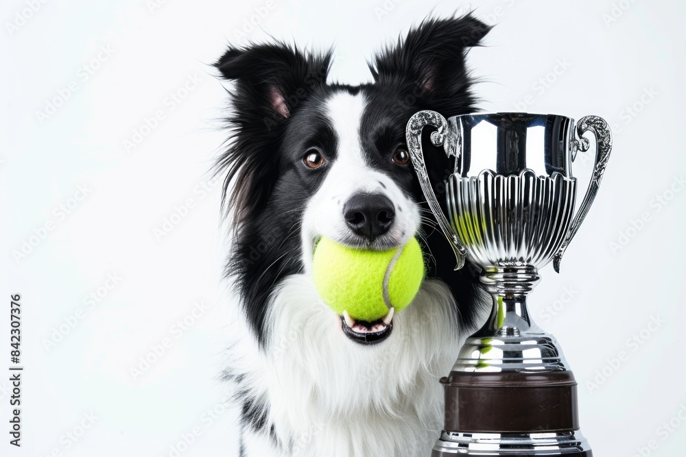 Border Collie with a Tennis Ball and Trophy: A competitive Border ...