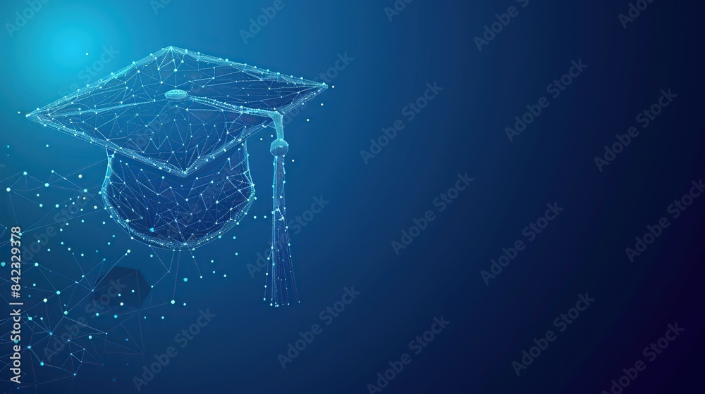 Abstract low poly wireframe of digital modern education concept with ...