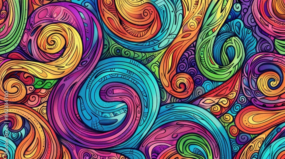 2d of ethnic colorful doodle texture with a seamless calming pattern ...