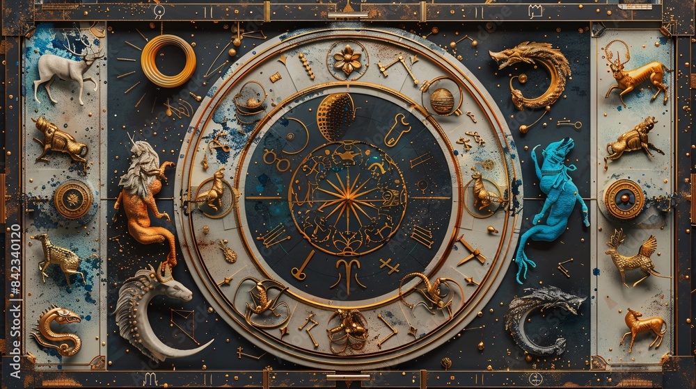 Colorful illustration of the 12 zodiac signs with space for your text ...