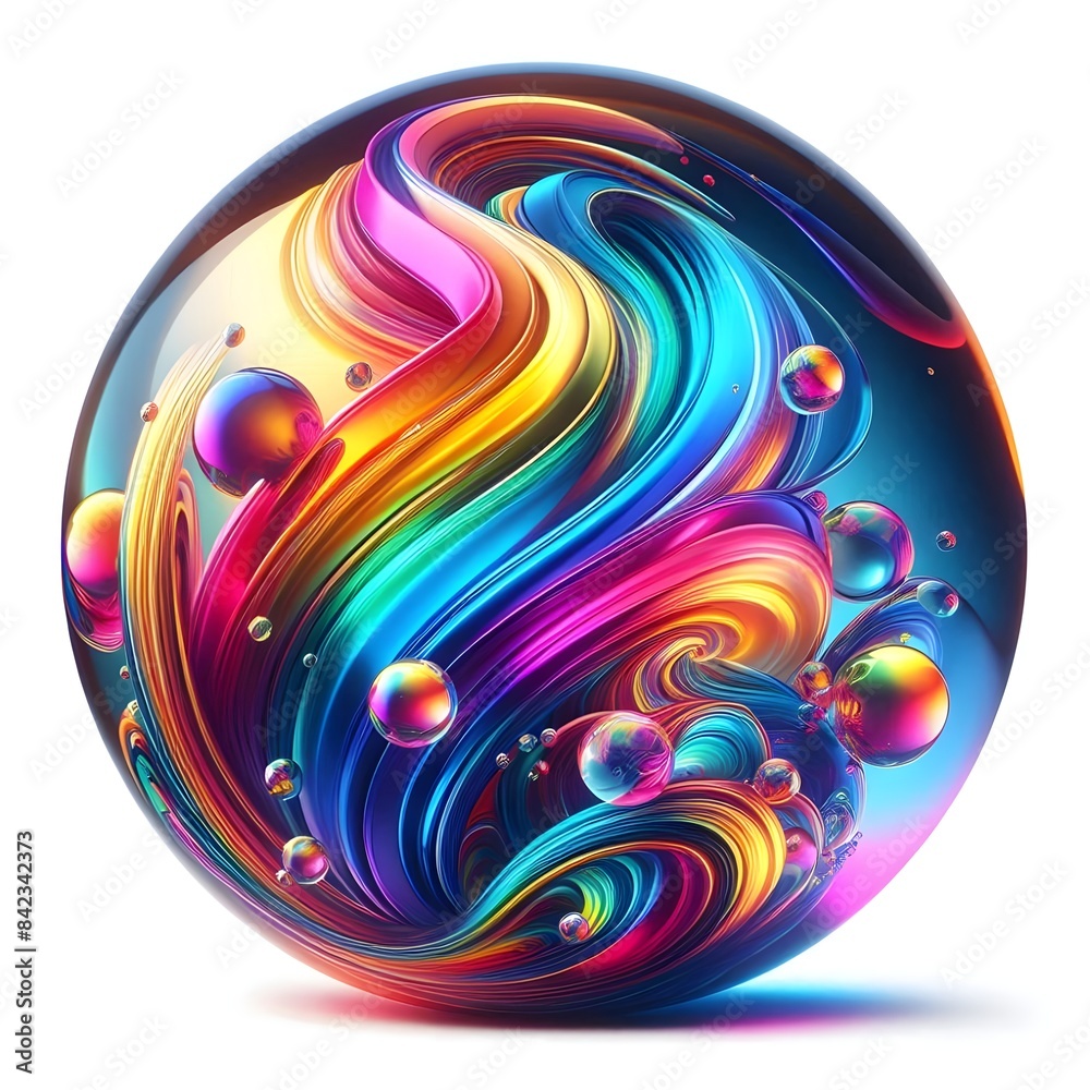 A rainbow colored spiral sphere on a black background, Watercolor of ...