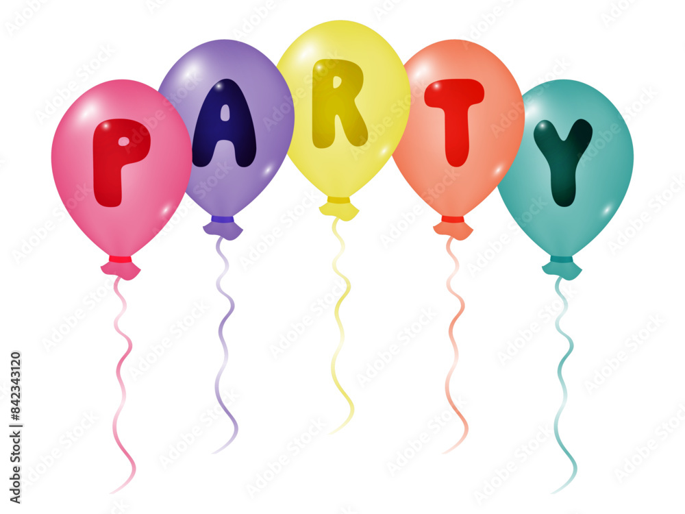 Bundle of colored balloons with text of Party. Concept of celebration ...