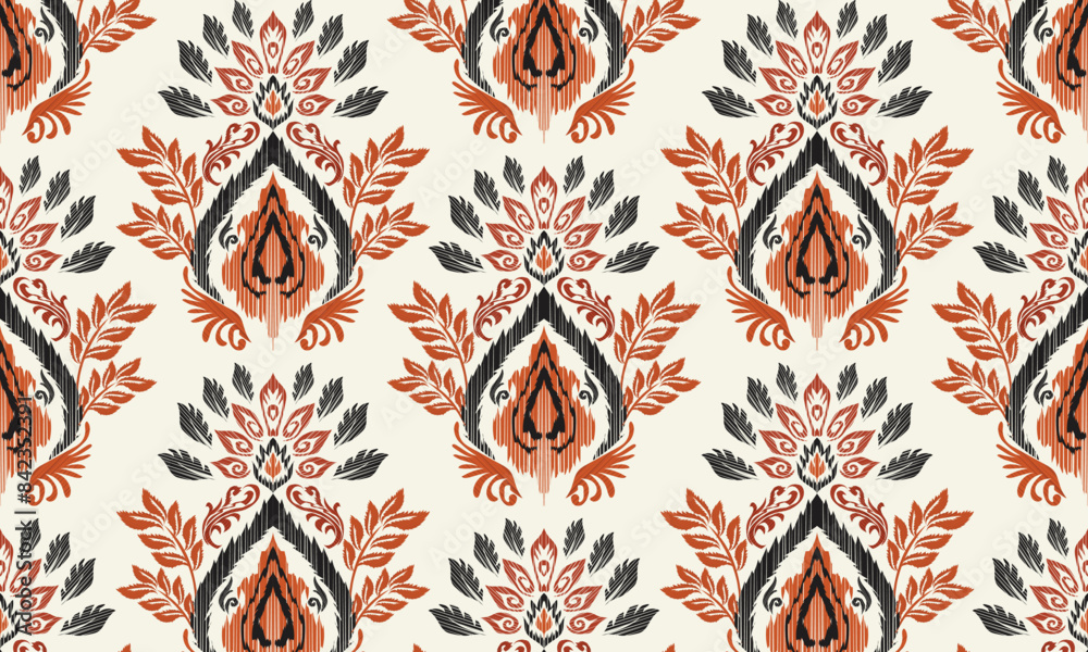 Hand draw Ikat floral seamless pattern.vector illustration.Ikat ...