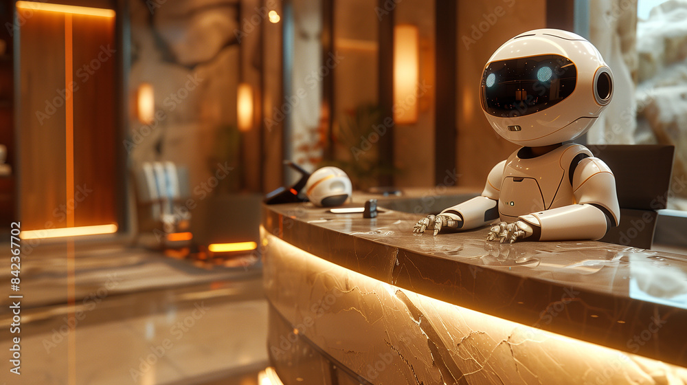 AI robot working at a hotel reception desk Stock Illustration | Adobe Stock