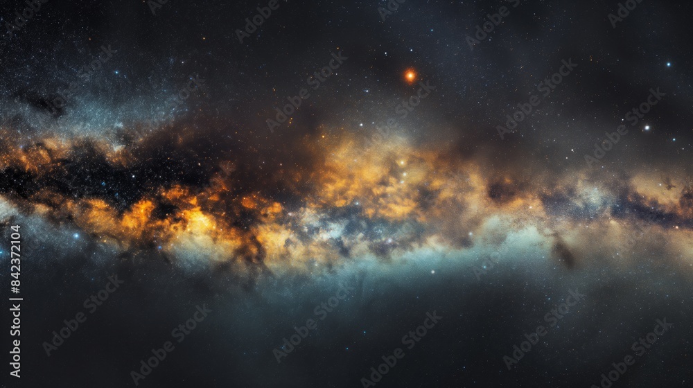 The image captures the Milky Way's vibrant colors and textures of ...
