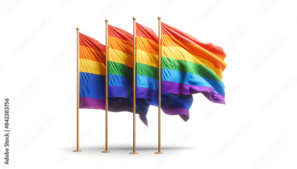 Colorful Display of Unity: Five Vibrant Rainbow Flags Fluttering in the ...