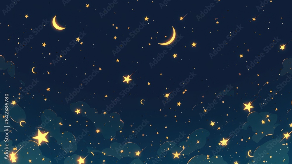 Stars are playfully twinkling in an animated white cartoon style ...