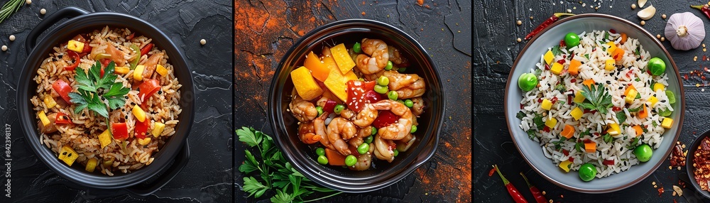 Top view collage of different types of Chinese noodles, including chow ...