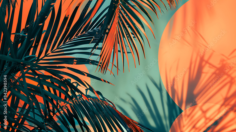 modern tropical background with stylized palm leaves and geometric ...