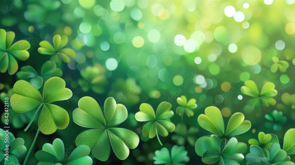A cluster of four-leaf clovers grows amidst the greenery in an open ...
