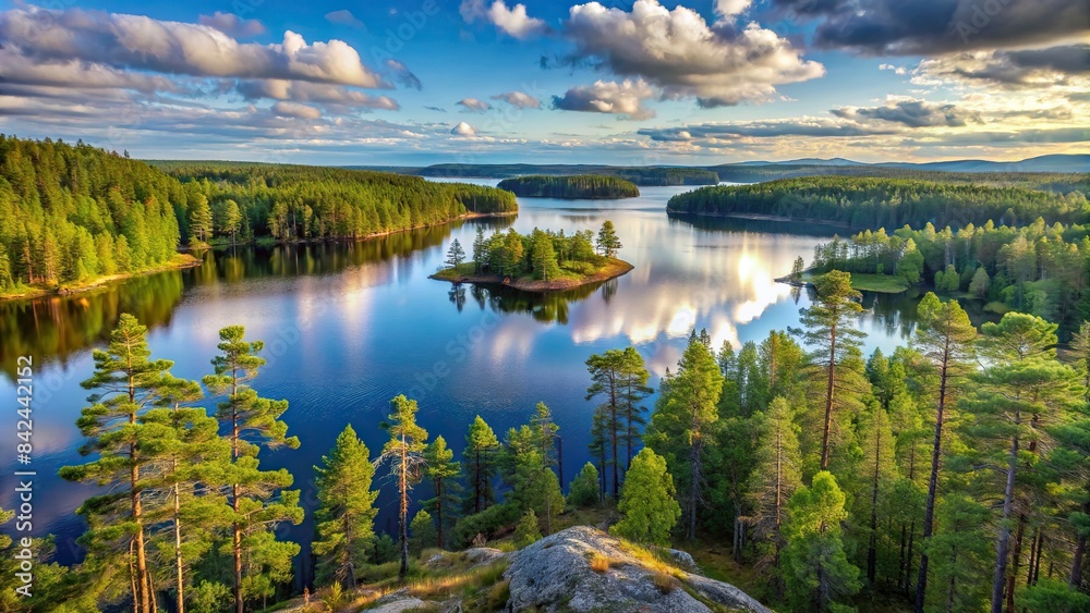 Serene taiga forest and lakes in the Saimaa Region, Finland, taiga ...