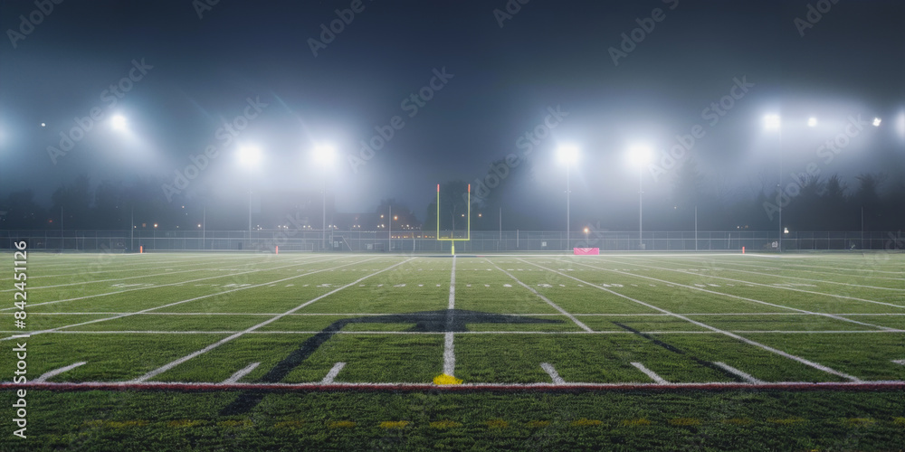 Empty football field under stadium lights at night Stock Photo | Adobe ...