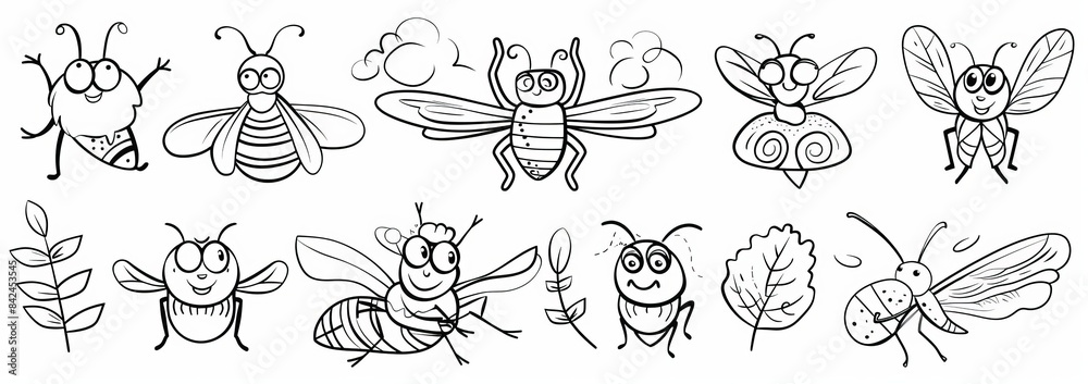 The cartoon animals set. Coloring pages for kids. Busy ant, bee ...