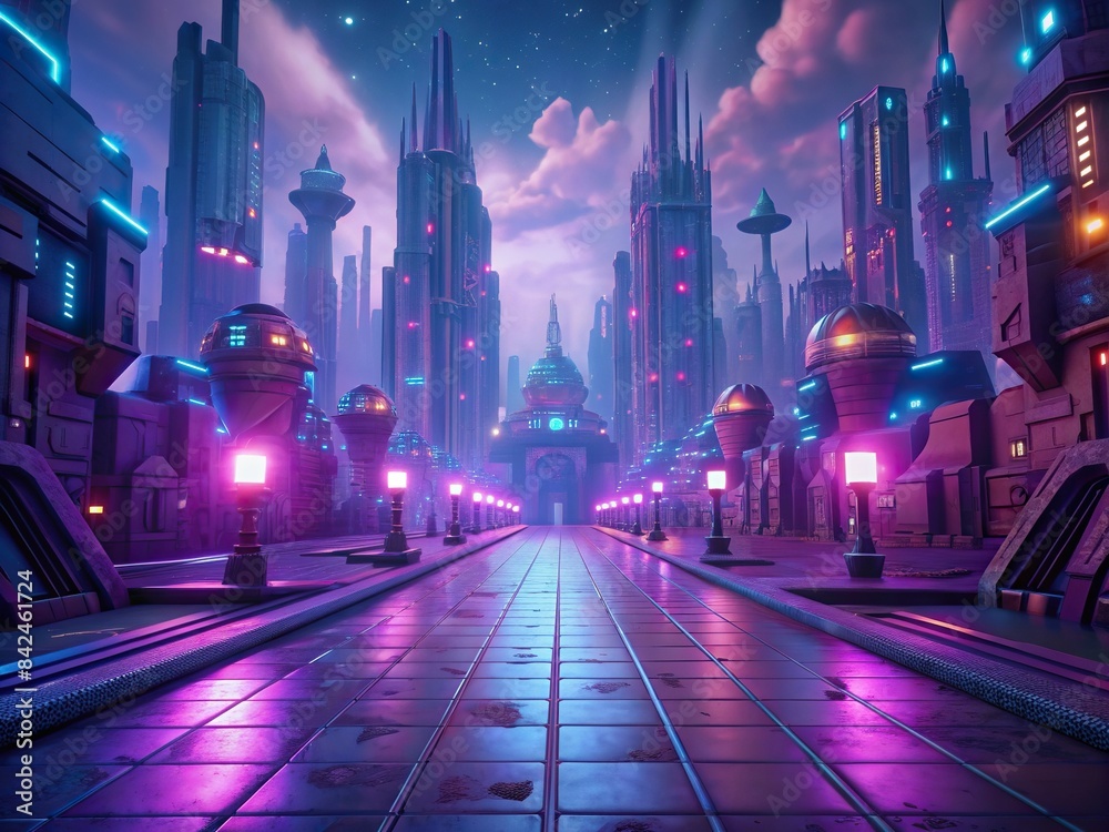 Seamless HDRI environment map of futuristic cyberpunk night city, 360 ...