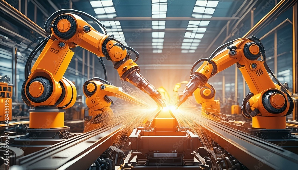 Mechanized industry robot and robotic arms for assembly in factory ...