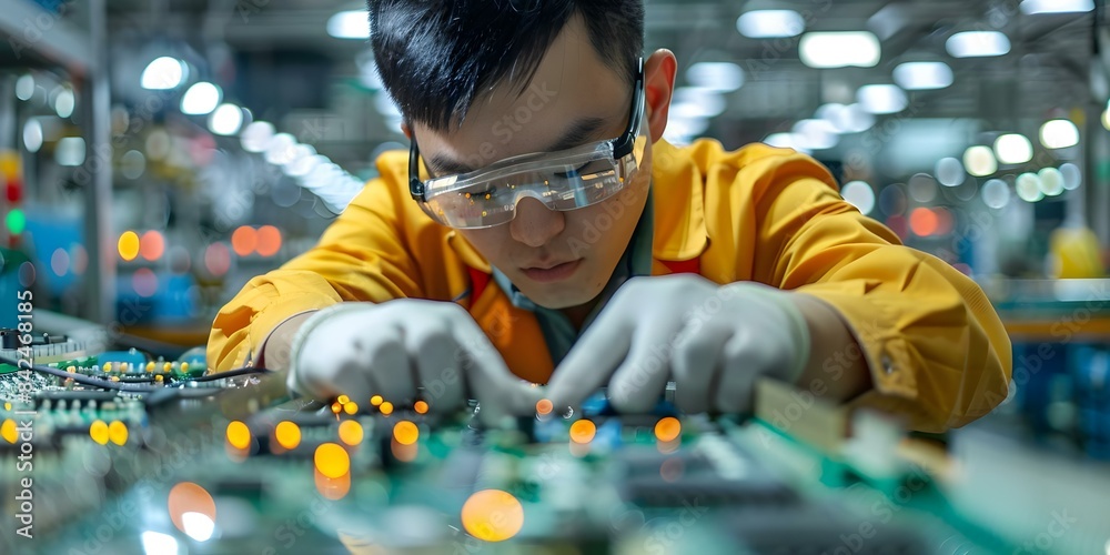 Inspecting PCBs on assembly line for damage Quality control engineer's ...