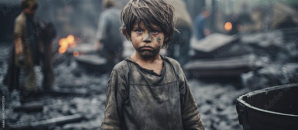 Children with untidy hands from construction activities depicted in a ...