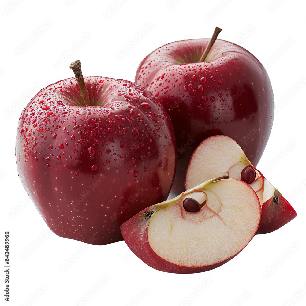Close-up photo of red apple Including whole apples cut in half ...