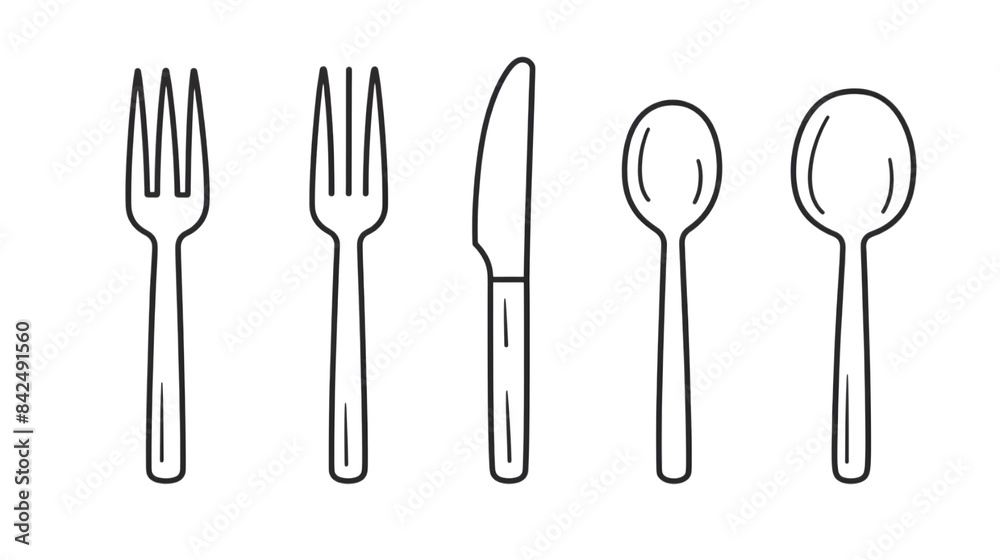 Continuous one line drawing of spoon, fork and knife. Kitchen utensils ...