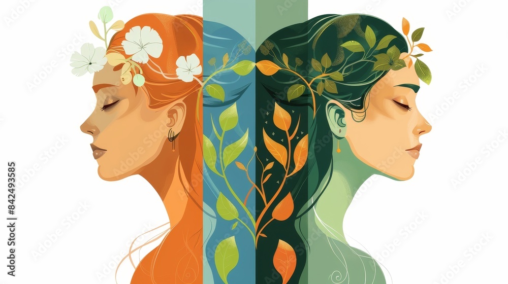 Gaia flat design side view primordial cartoon drawing Tetradic color ...