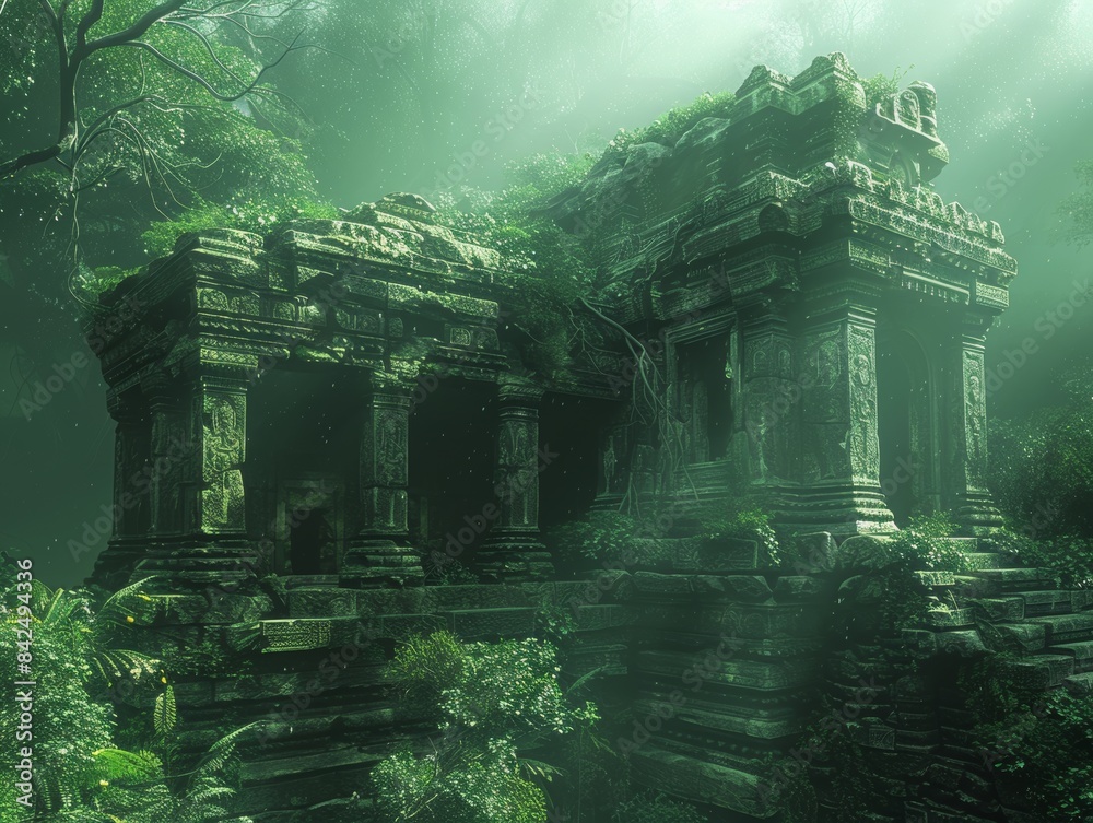 Ancient Ruins in Jungle: Mysterious ancient ruins overgrown with jungle ...