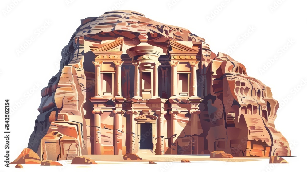 Petra flat design side view carved cartoon drawing Tetradic color ...
